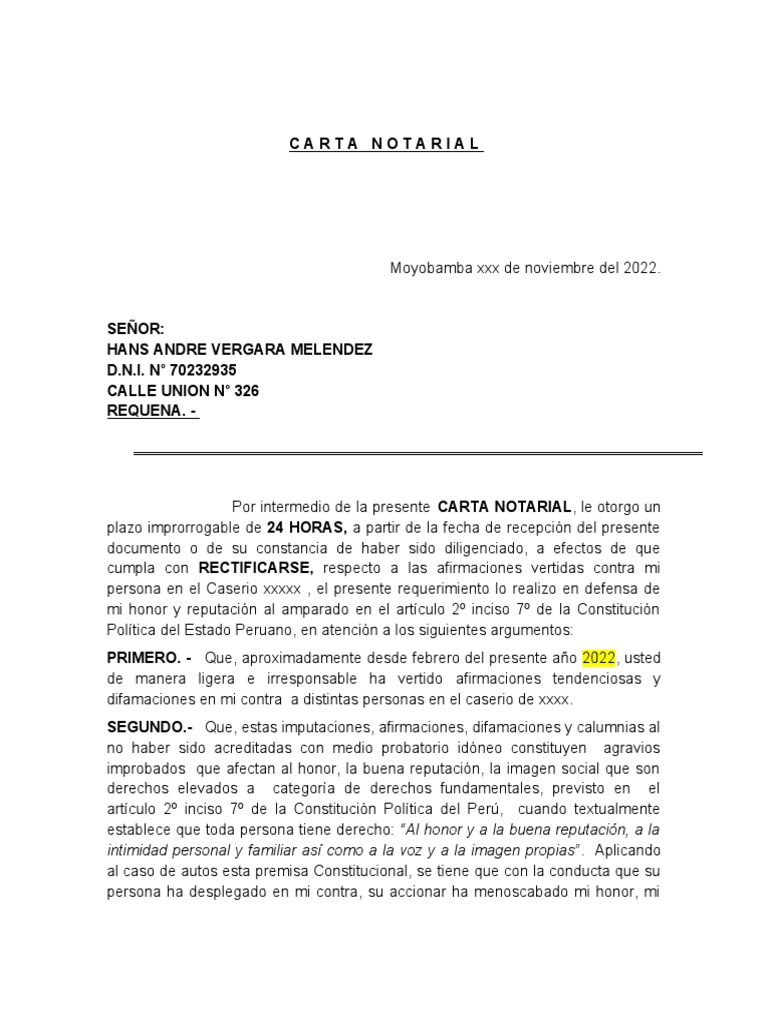 Carta Notarial | Descargar gratis PDF | Gobierno | Justicia