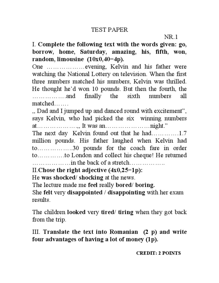 Test Paper 8-1 | PDF