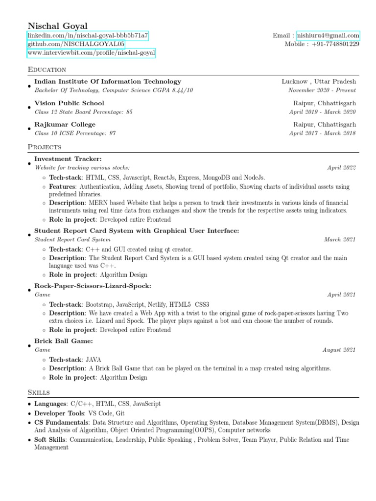 Nischals Resume | PDF | Bootstrap (Front End Framework) | Computing