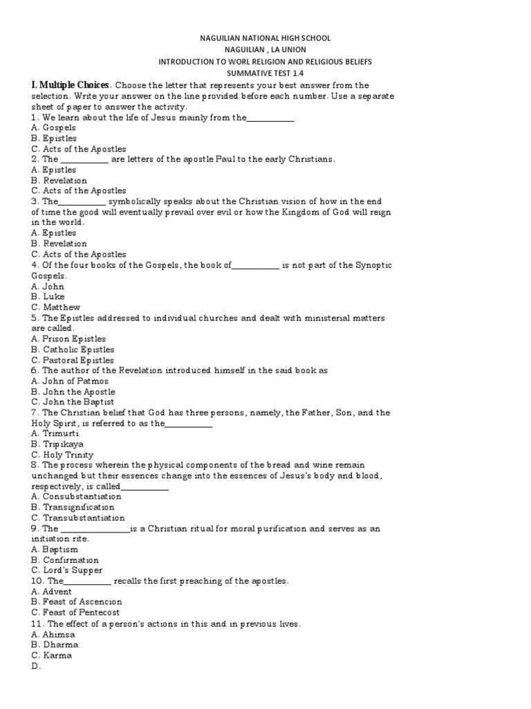 Iwr Summative Test 1.4 | PDF | Vedas | John The Apostle