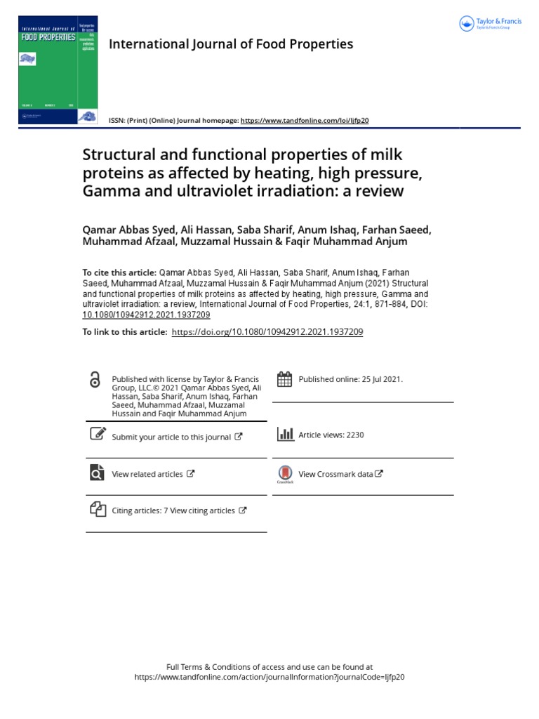 Structural and Functional Properties of Milk Proteins As Affected by ...