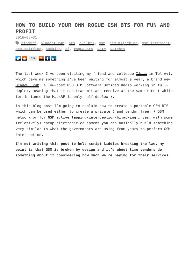 How To Build Your Own Rogue GSM BTS For Fun and Profit 2 | PDF | Gsm | Sudo