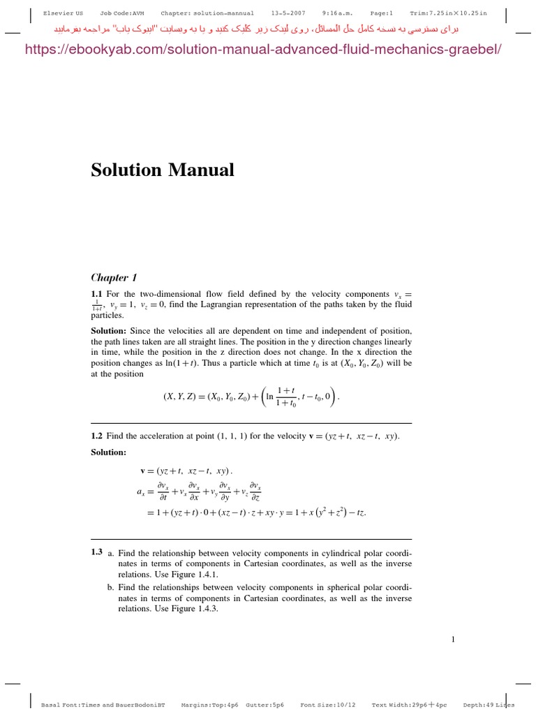 Solution Manual For Advanced Fluid Mechanics - William Graebel | PDF ...
