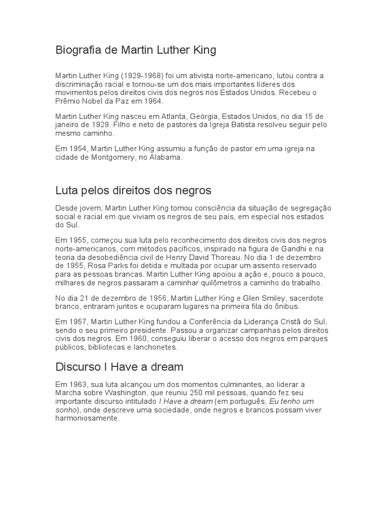 Biografia de Martin Luther King Jr. | PDF | História