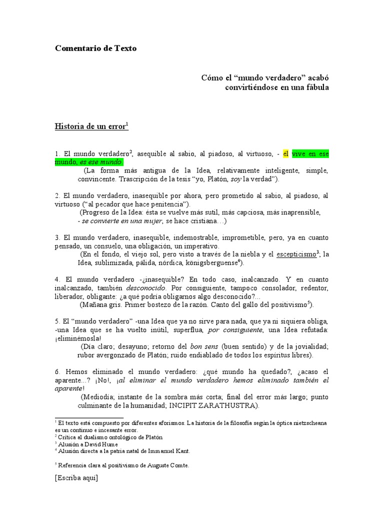El mundo verdadero | PDF | Friedrich Nietzsche | Teorías filosóficas