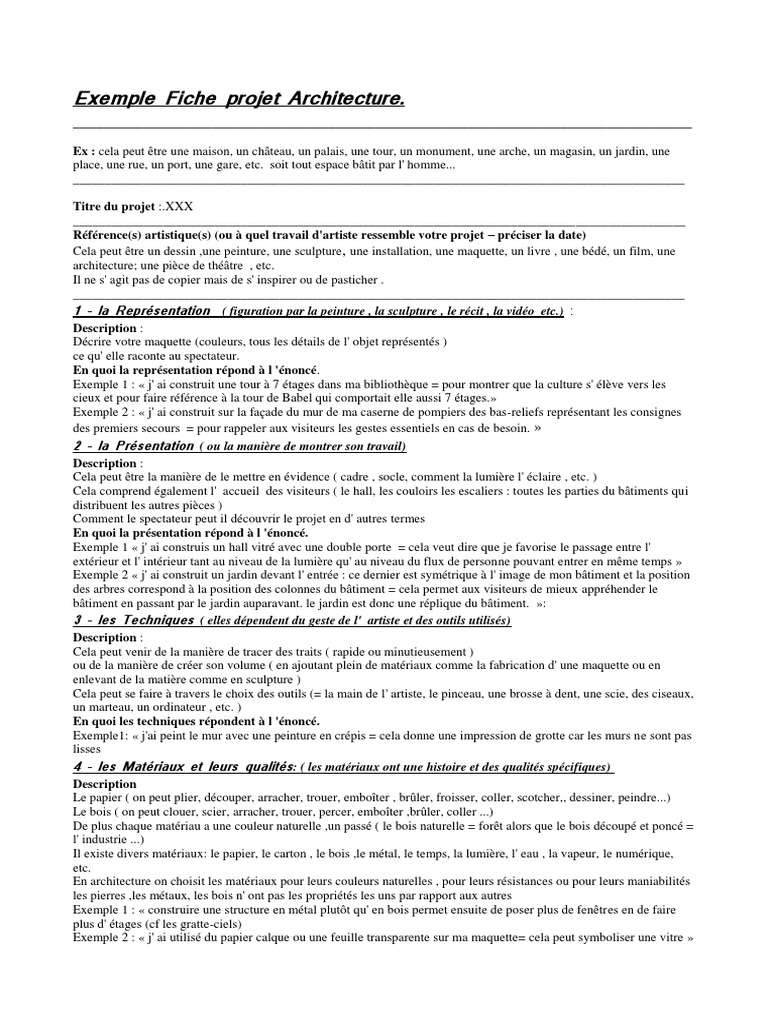 Fiche Projet Architecture Exemple | PDF | Papier | Bois