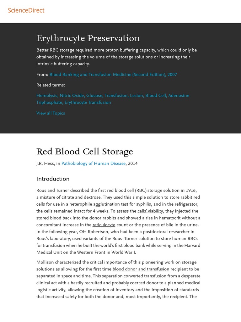 Erythrocyte Preservation: Red Blood Cell Storage | PDF | Red Blood Cell ...