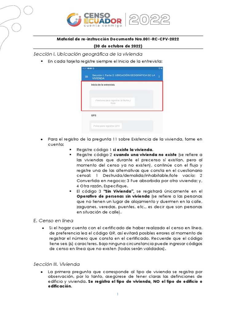 Material de Re Instrucción Documento Nro.001 RC CPV 2022 | PDF