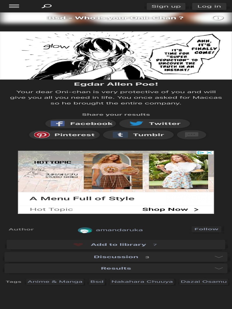 Egdar Allen Poe! BSD - Who Is Your Onii-Chan - Quiz | PDF