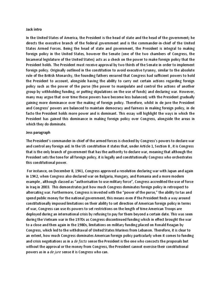 U.S. Presidential Power in Foreign Policy | PDF | American Government ...