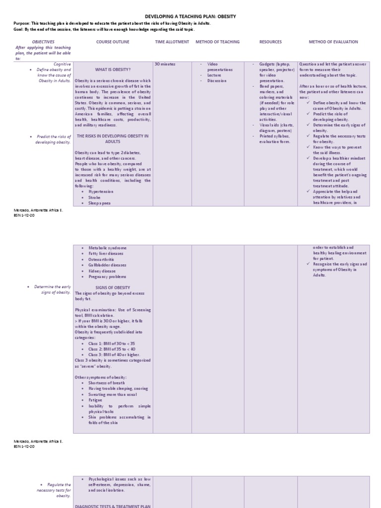 Developing A Teaching Plan | Download Free PDF | Obesity | Body Mass Index