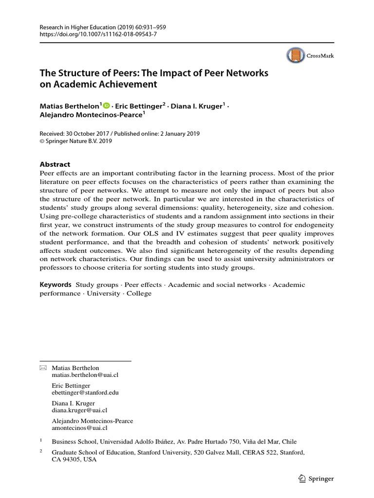 The Structure of Peers: The Impact of Peer Networks On Academic Achievement | PDF | Social ...