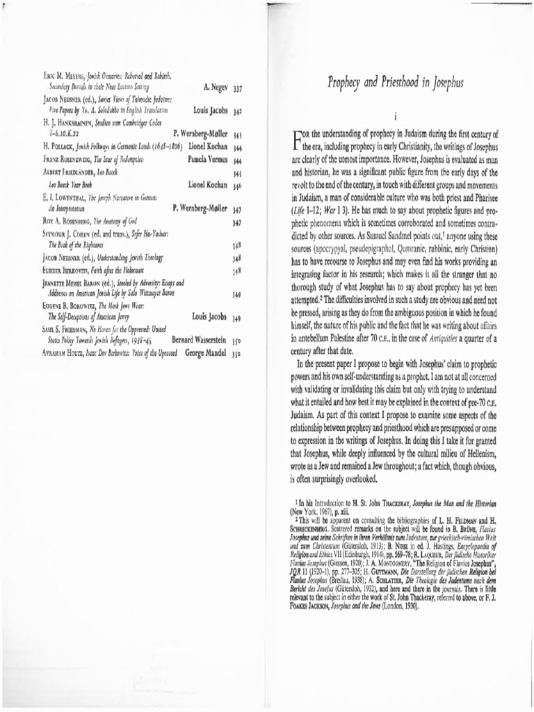 J. Blenkinsopp, Prophecy and Priesthood in Josephus | PDF