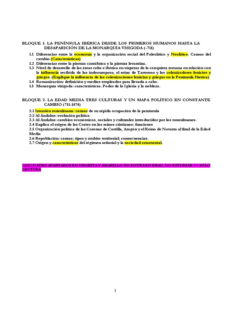 Bloque 1 y 2. H. España | PDF | Al Andalus | España