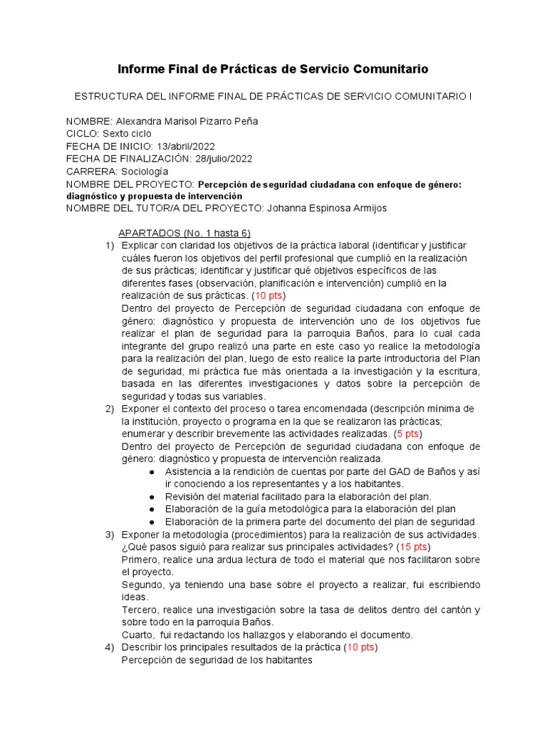 Estructura Del Informe Final - Percepción de Seguridad Ciudadana | PDF | Cognición
