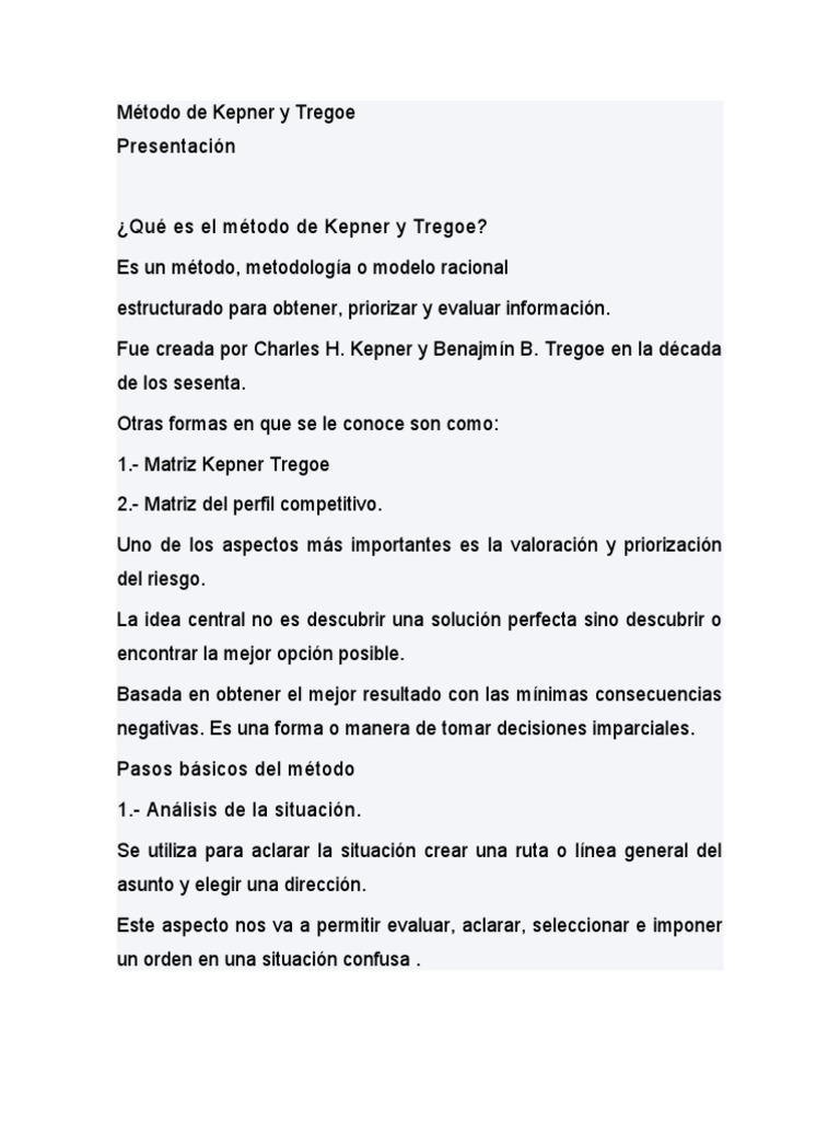 Método de Kepner y Tregoe 1 | PDF | Toma de decisiones | Racionalidad