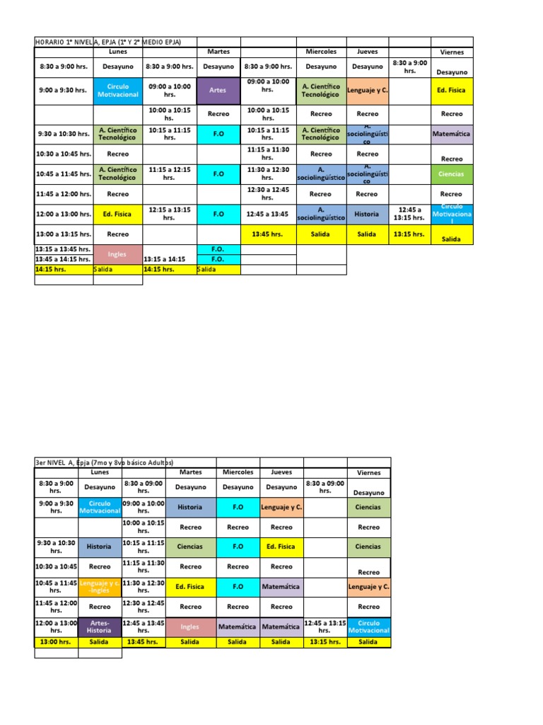 Horario Escuela Nuevo Futuro (Defintivo) (13-06-22) | PDF
