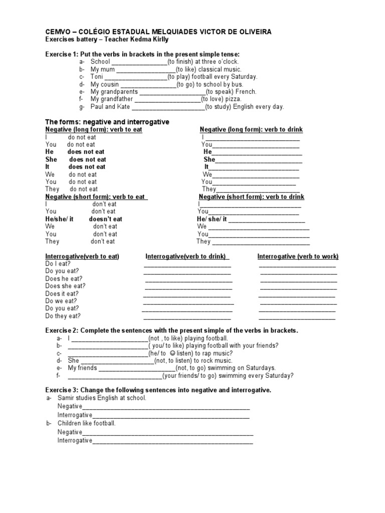 Exercicios Avaliatios Simple Present | PDF | Linguistic Typology | Linguistic Morphology