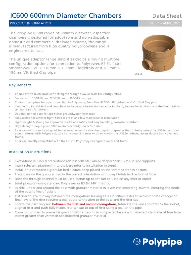 Ic600 Chamber Range | PDF | Pipe (Fluid Conveyance) | Concrete