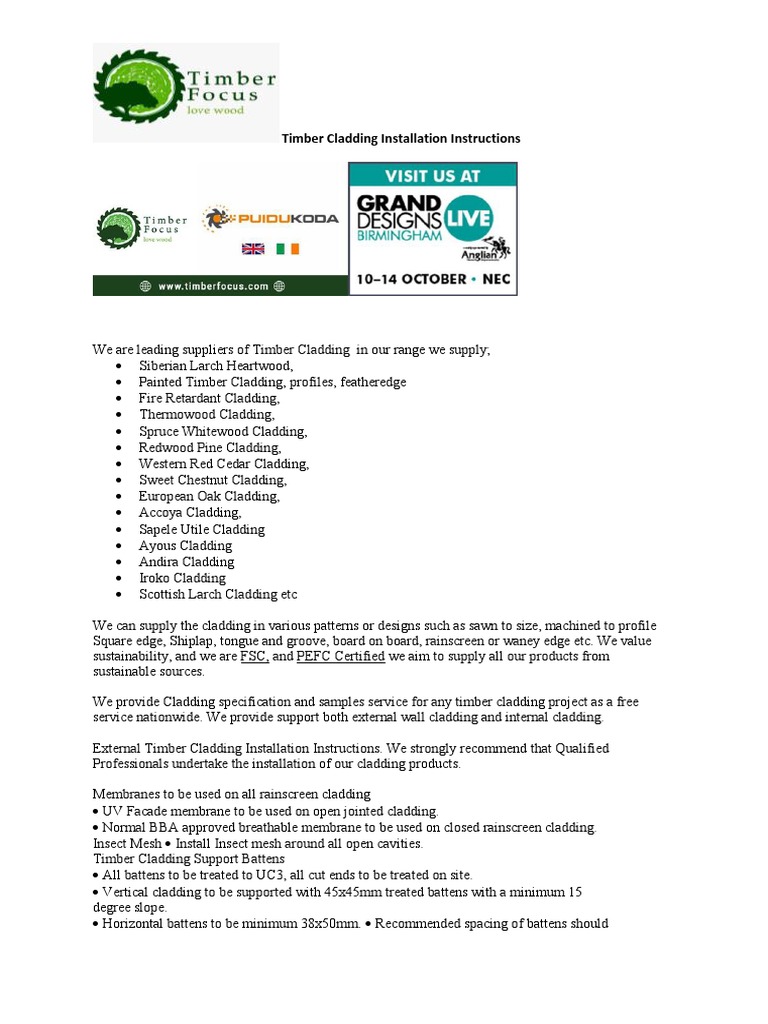 Timber Cladding Installation Instructions Min Pdf Lumber Wood