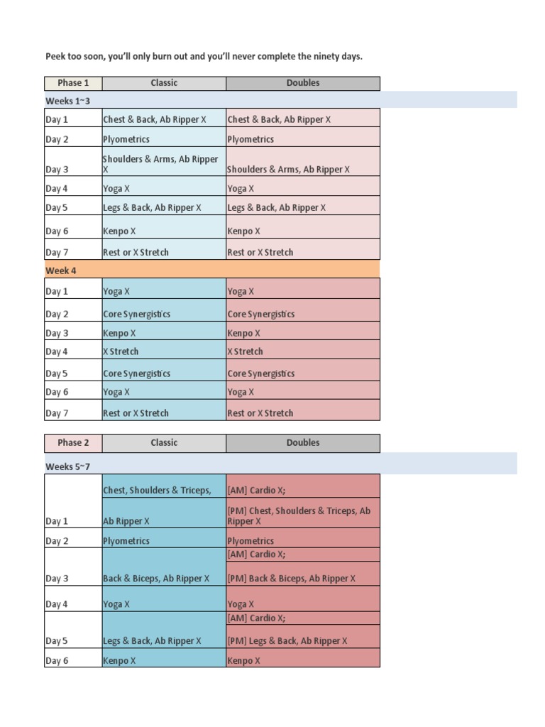 P90x Excel Workbook | Download Free PDF | Arm | Physical Fitness
