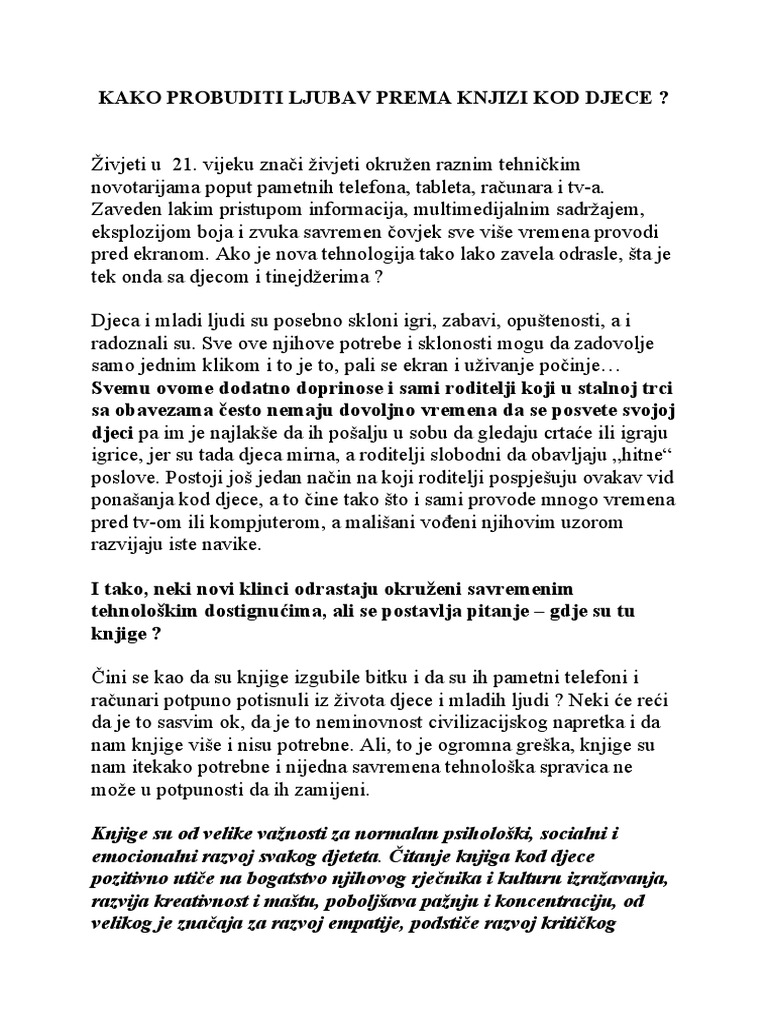 Kako Probuditi Ljubav Prema Knjizi Kod Djece | PDF