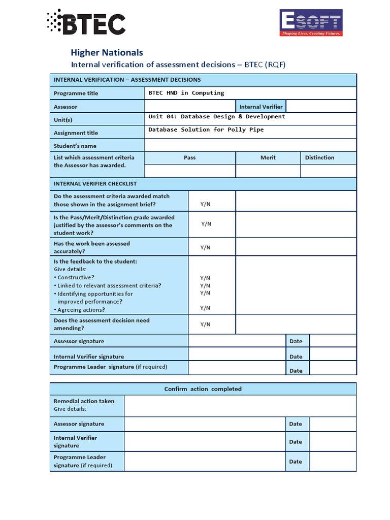 BTEC HND Computing: Database Design Verification | PDF | Databases | Relational Database