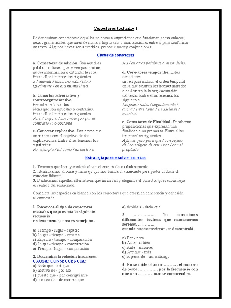 Conectores Textuales para Primaria | PDF