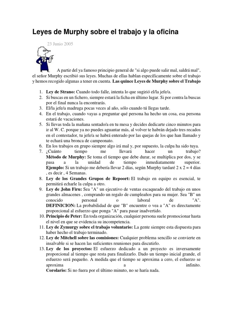 Leyes de Murphy Sobre El Trabajo y La Oficina | PDF