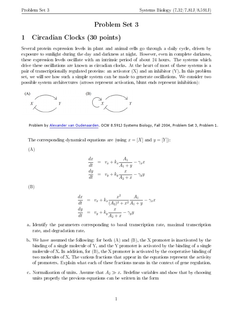 Systems Biology ProblemSet3 | PDF