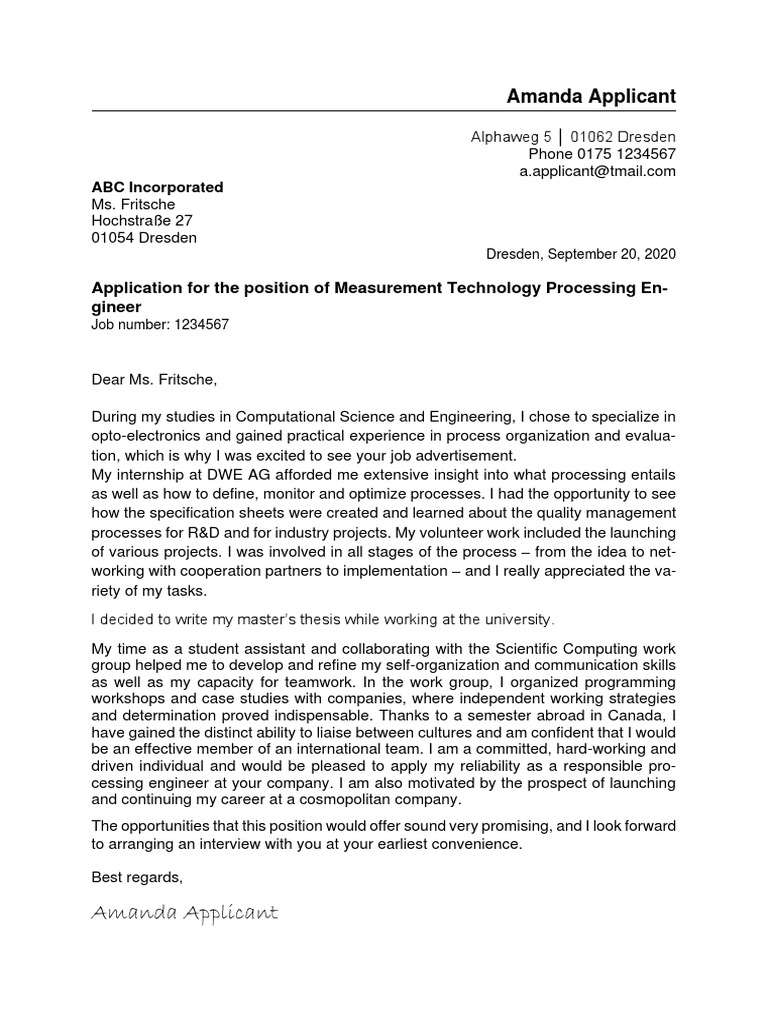 Sample - Cover Letter With Notes - ENG - German Standard | PDF