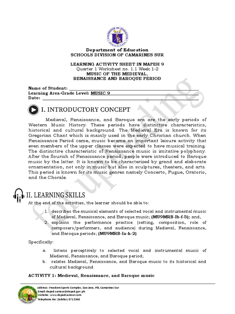 Music 9 Q1 Las Worksheet No. 1.1 Week 1 2 | PDF | Baroque Music ...