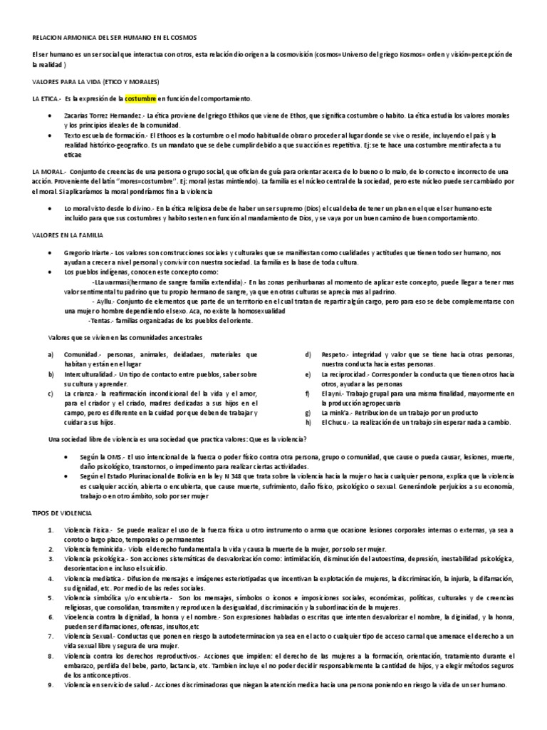RELACION ARMONICA DEL SER HUMANO EN EL COSMOS Ficha de Studio | PDF | Violencia | Moralidad