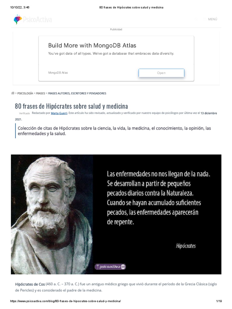 80 Frases de Hipócrates Sobre Salud y Medicina | PDF | Medicina ...