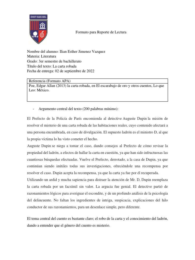 Reporte La Carta Robada Pdf