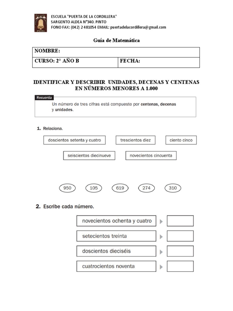 Guía de Matemática: Unidades y Decenas | PDF