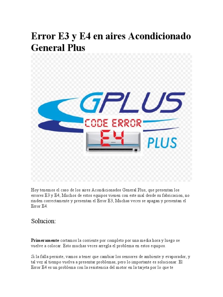 Error E3 y E4 en Aires Acondicionado General Plus | PDF