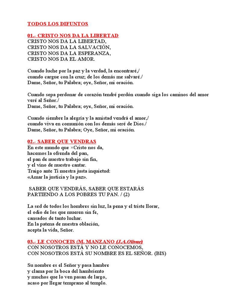 Cantos para Todos Los Difuntos | PDF | Amor | Cristo (título)