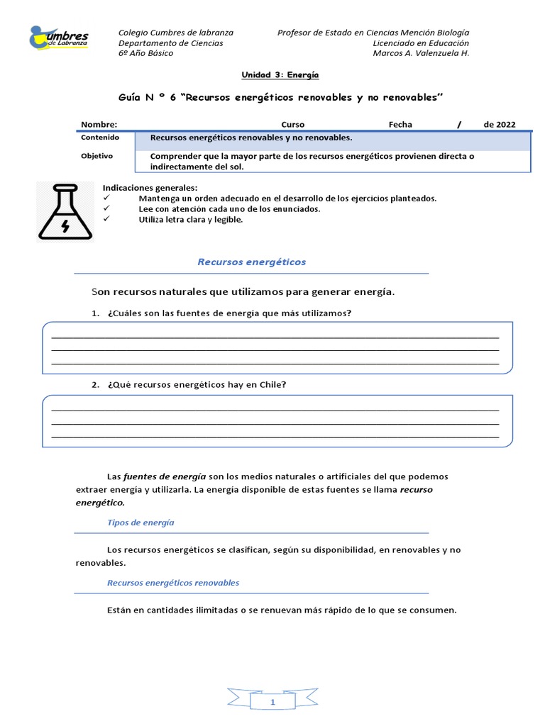 Guía 6 Recursos Energeticos Renovables y No Renovables | PDF | Energía ...