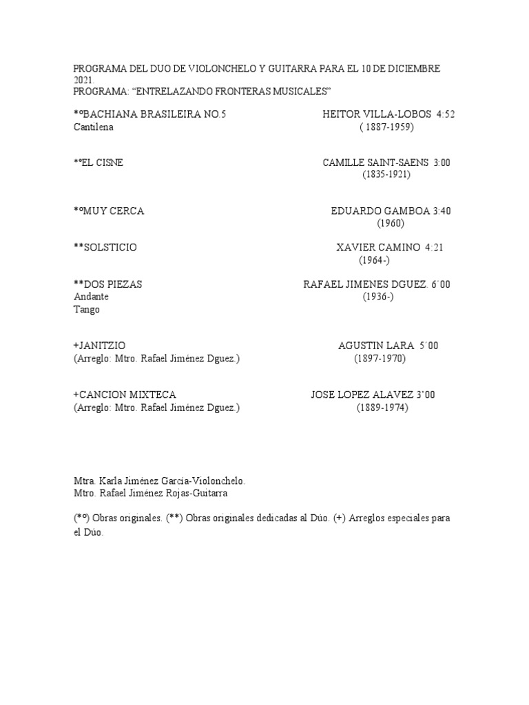 Programa Duo 10 de Diciembre 2021.en Difusion Cultural Docx 3 | PDF | Arte