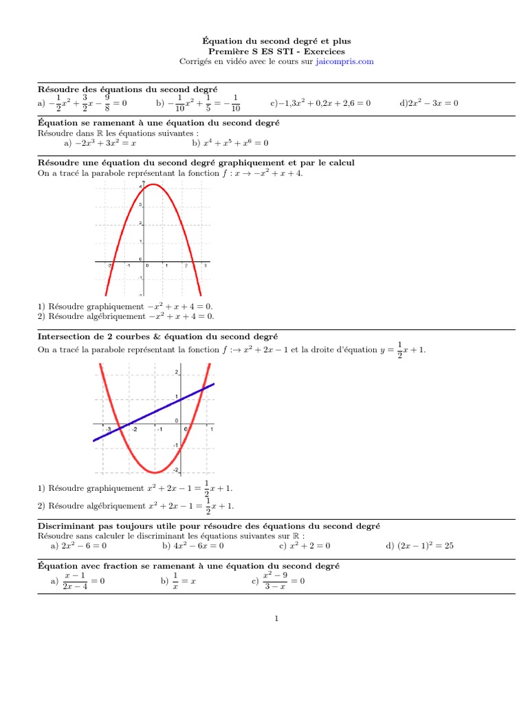 Équations du Second Degré : Cours et Exercices | PDF | Équation du ...