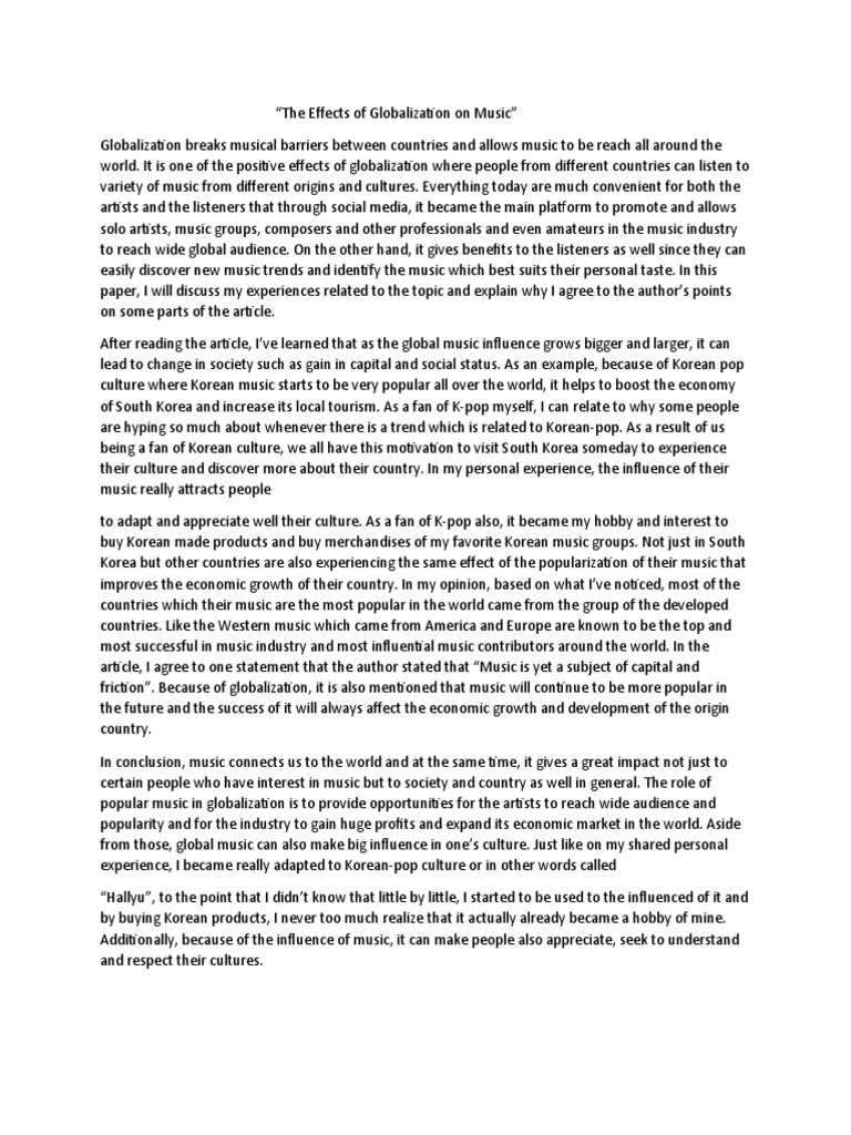 The Effects of Globalization On Music | PDF | Globalization | South Korea