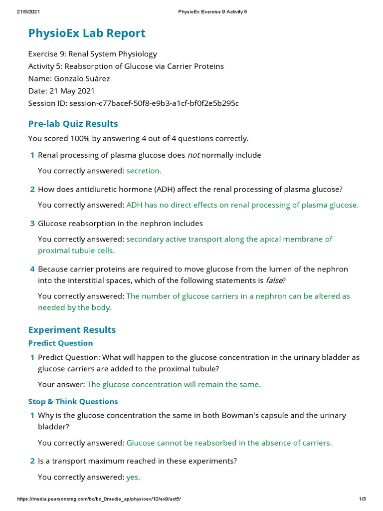 PhysioEx Exercise 9 Activity 5 | PDF | Urinary System | Kidney
