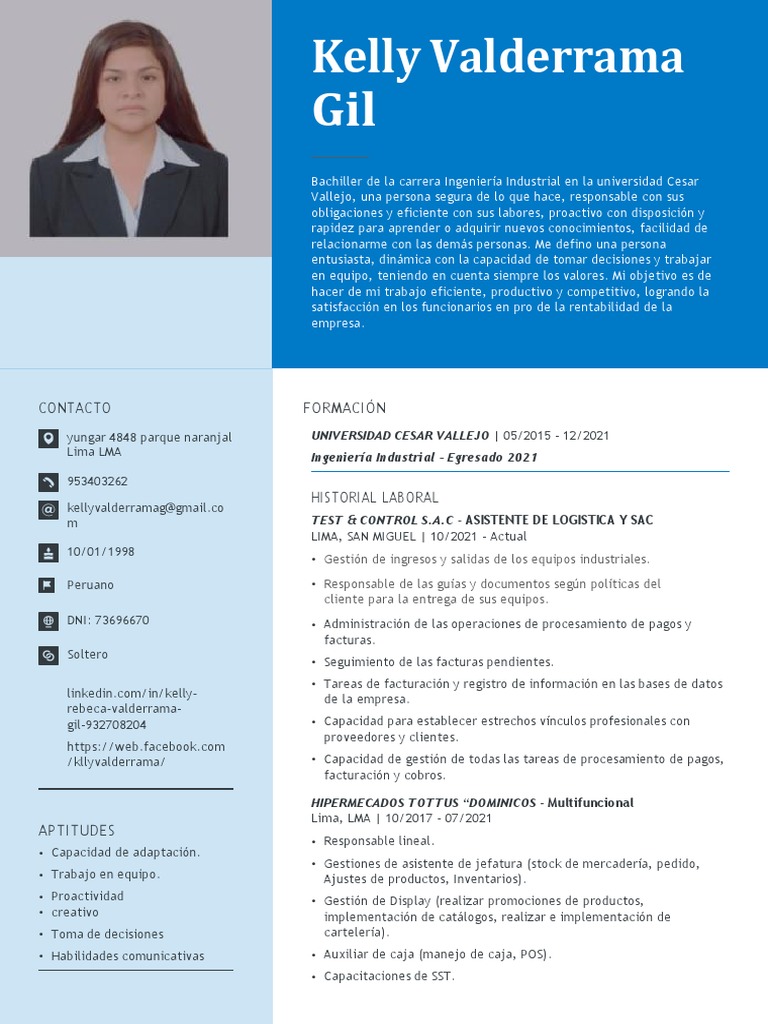 CV - Valderrama Gil, Kelly | PDF | Business | Economias