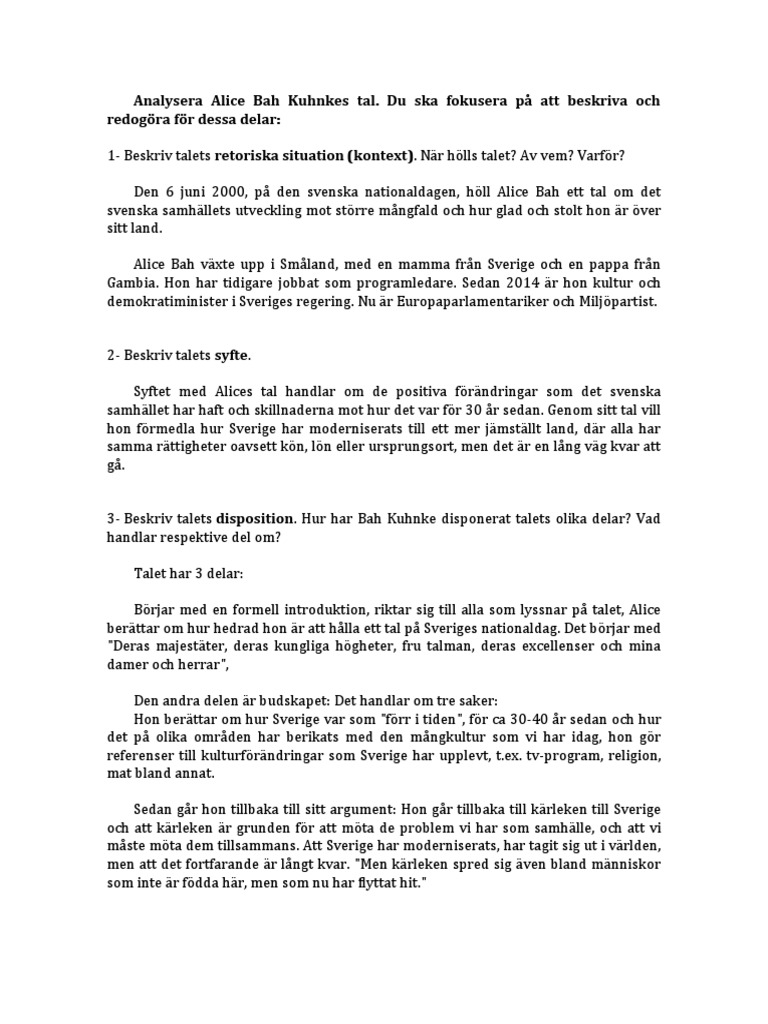 Analysera Alice Bah Kuhnkes Tal | PDF