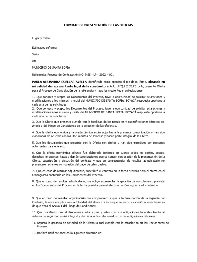 4-Formato de Presentación de Las Ofertas | PDF