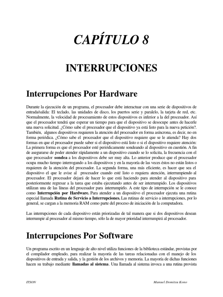 Capítulo 8: Interrupciones | PDF | Sistema operativo | Unidad Central de procesamiento