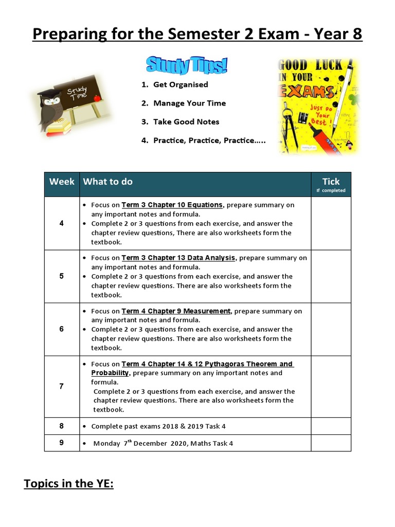 Year 8 Semester 2 Exam Prep Guide | PDF | Area | Elementary Geometry
