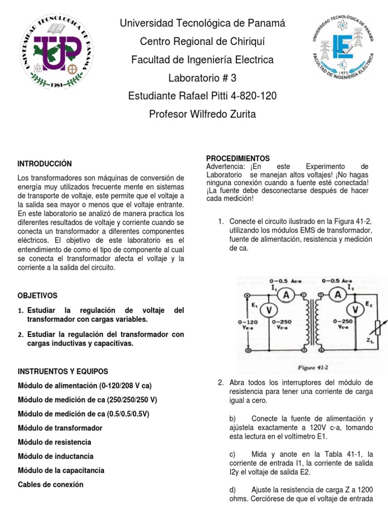 Laboratorio 41 Regulación Del Transformador | PDF | Transformador | Inductor