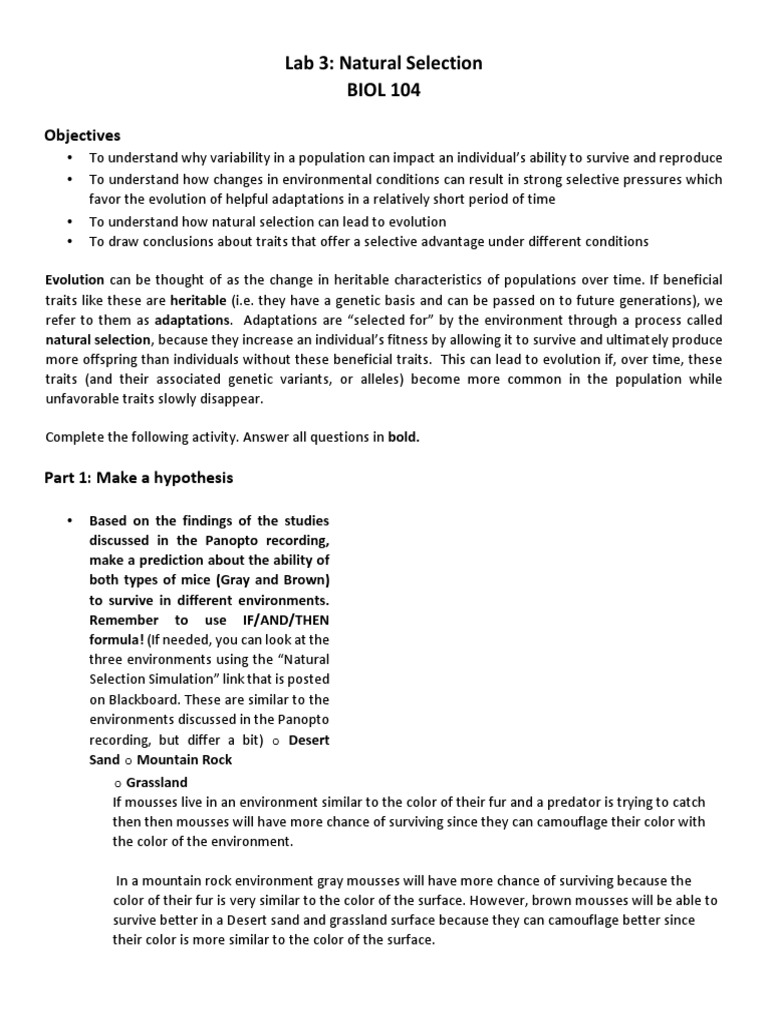 Lab 3 Natural Selection Assignment Resuelto | Download Free PDF | Natural Selection | Evolution